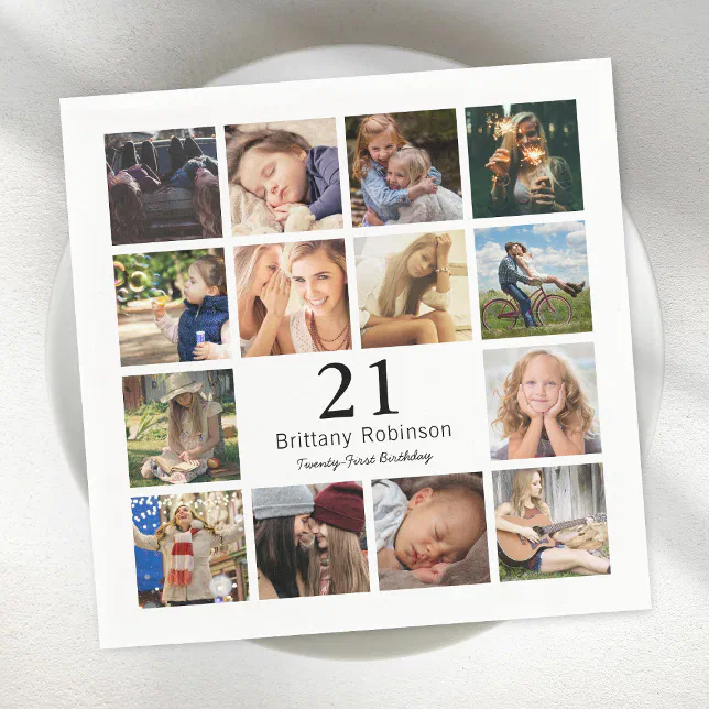 Photo Collage Age Related Birthday Party Napkins | Zazzle