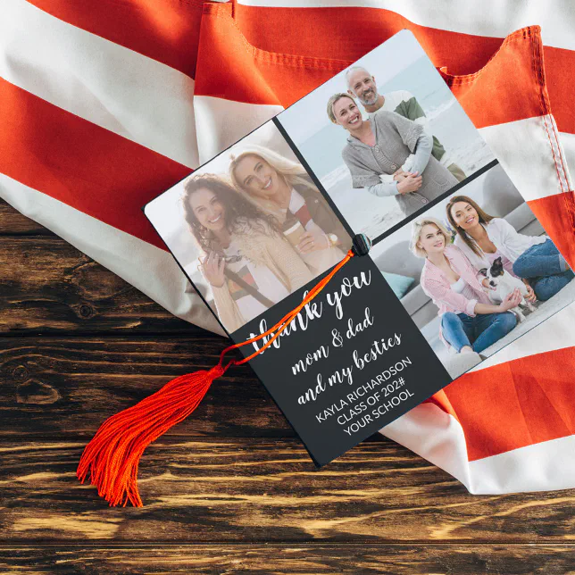 Photo Collage and Custom Thank You Graduation Cap Topper | Zazzle