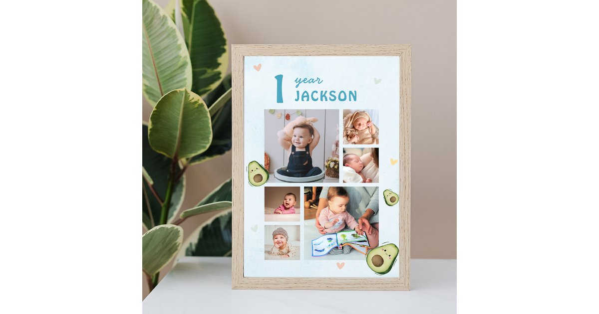 Photo Collage Avocado 1st Birthday Party Poster | Zazzle