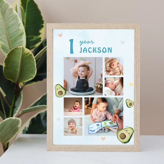 Photo Collage Avocado 1st Birthday Party Poster | Zazzle