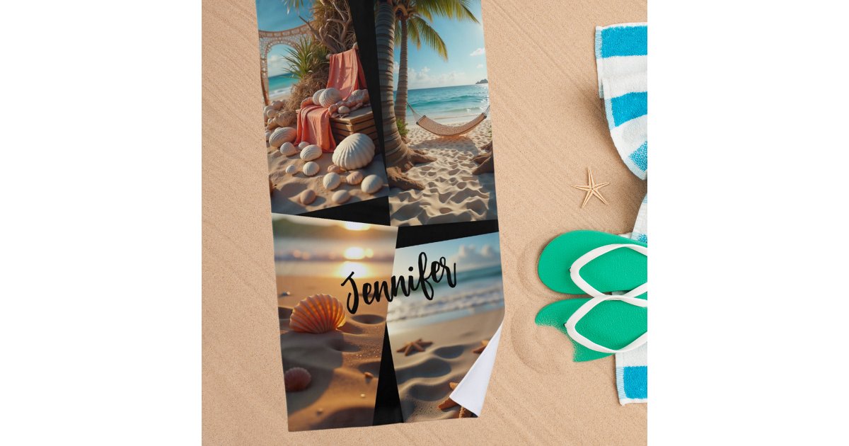 Photo collage beach life seashell beach towel | Zazzle