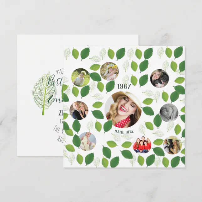 PHOTO COLLAGE Birthday Invitation Green Leaves | Zazzle