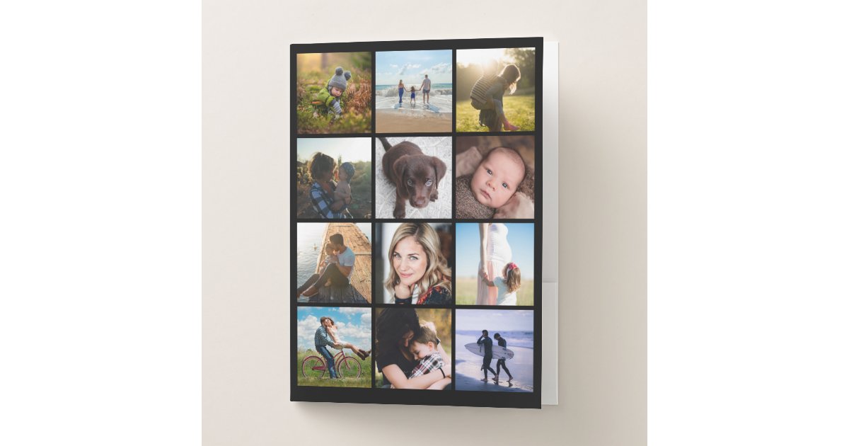 Photo Collage Black Pocket Folder | Zazzle