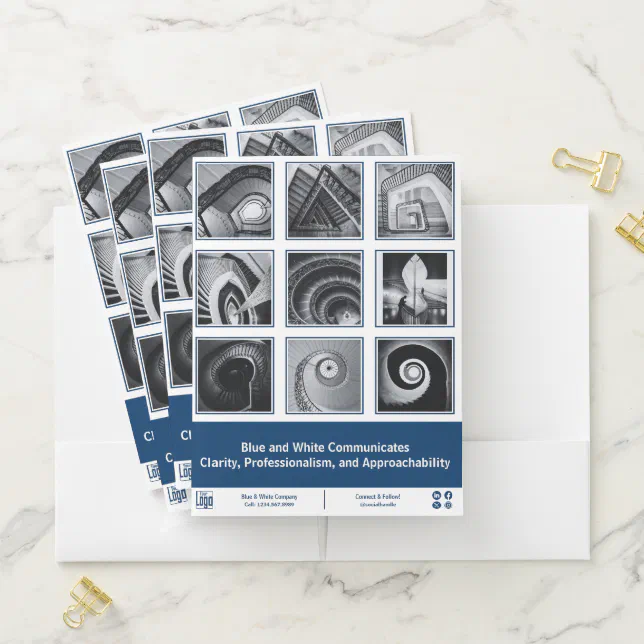Photo Collage Blue White Small Business Pocket Folder | Zazzle