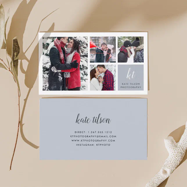 Photo Collage & Calligraphy Monogram Photographer Business Card | Zazzle