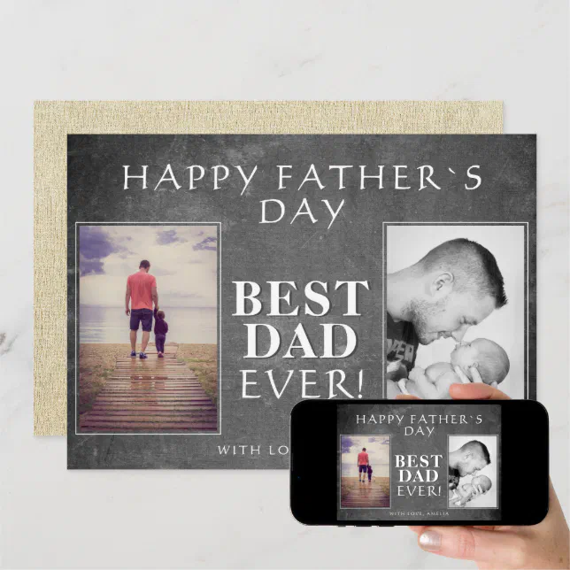 Photo Collage Chalkboard Best Dad Father`s Day Card | Zazzle