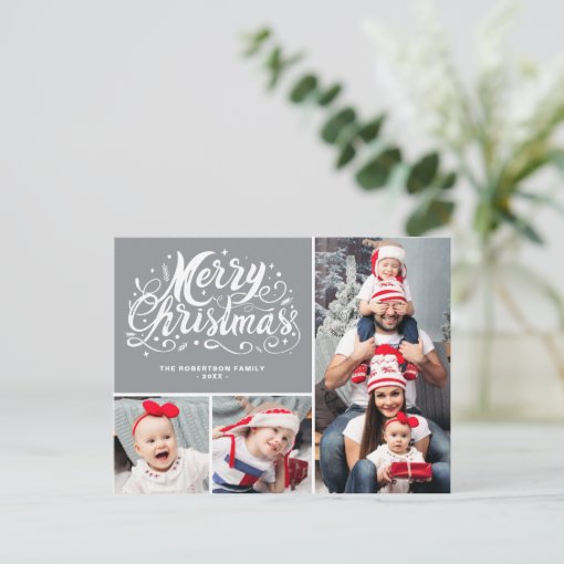 photo collage christmas wishes holiday postcard | Zazzle