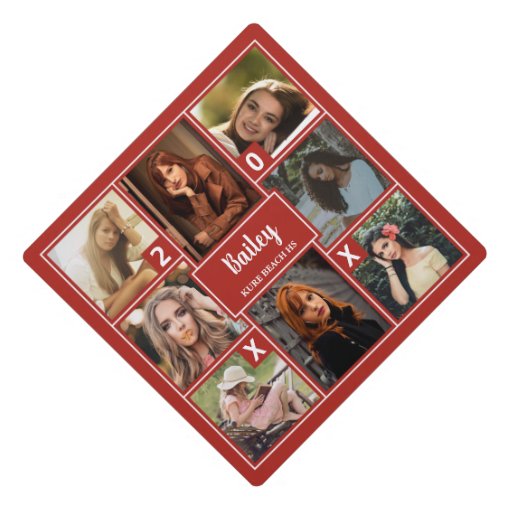 Photo Collage & Class Year Red Graduation Cap Topper | Zazzle
