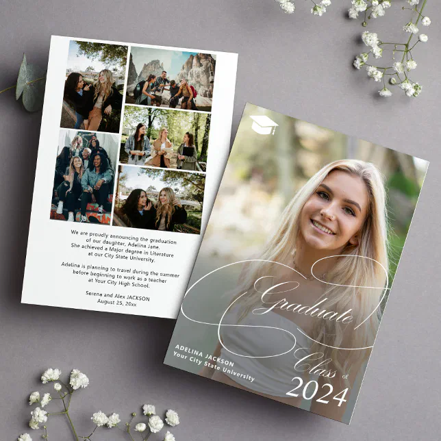Photo collage classic graduate script graduation announcement | Zazzle