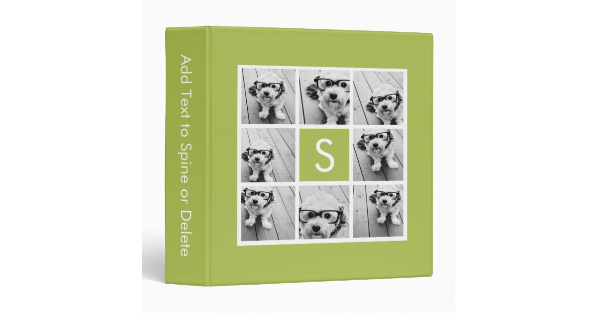 Photo Collage Custom Monogram - Lime Green 3 Ring Binder | Zazzle