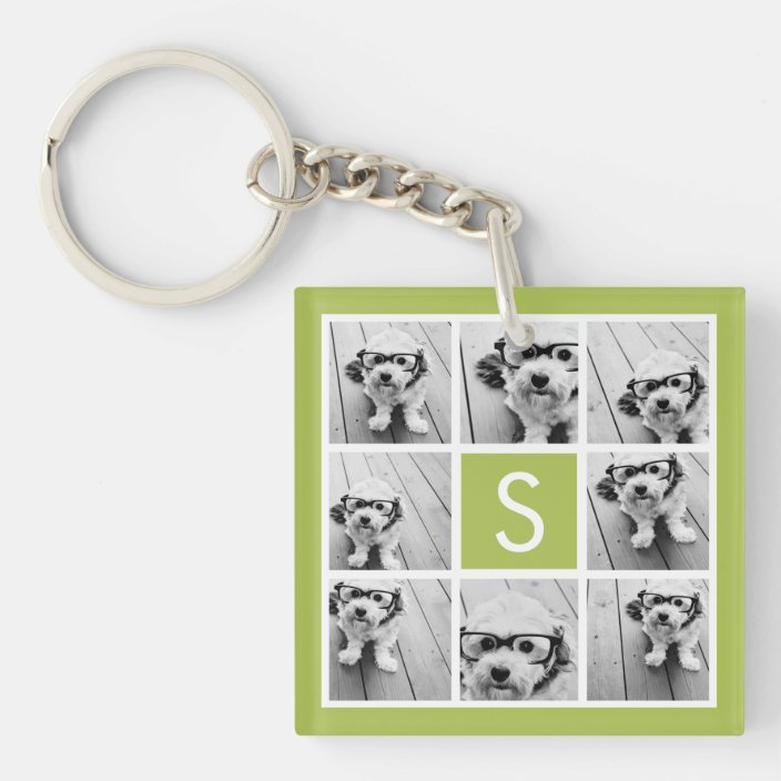 Photo Collage Custom Monogram - Lime Green Keychain | Zazzle.com