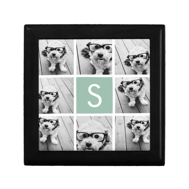 Photo Collage Custom Monogram Mint Green Gift Box | Zazzle
