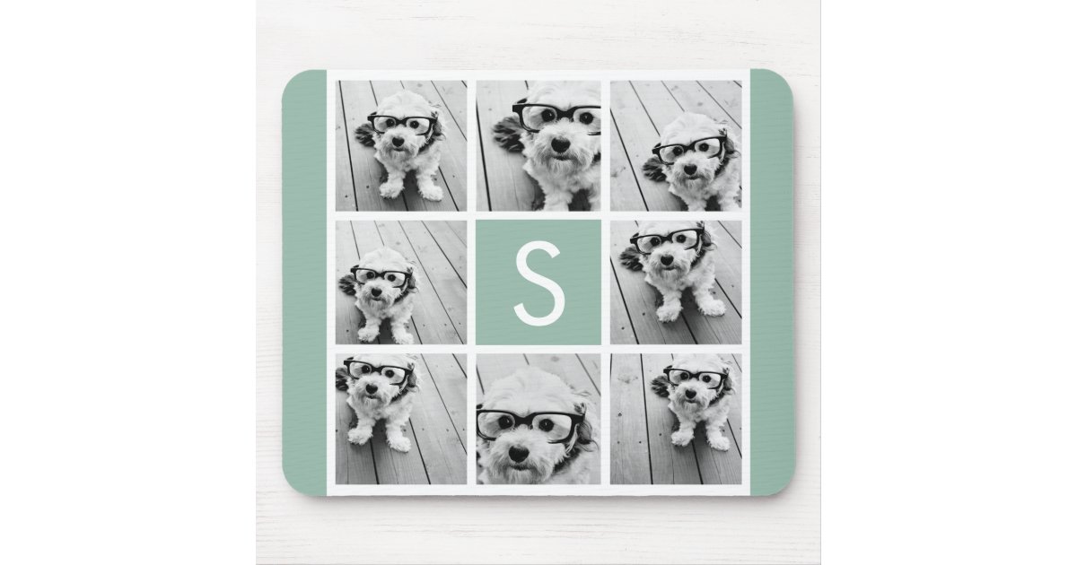 Photo Collage Custom Monogram Mint Green Mouse Pad | Zazzle