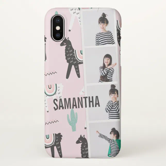 Photo Collage Cute Llama Pattern iPhone Case | Zazzle