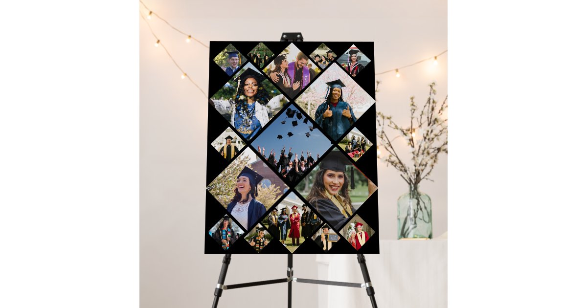 Photo Collage Diagonal Template w/ 17 images Foam Board | Zazzle