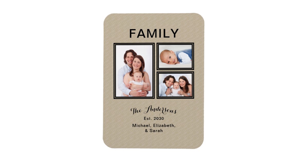 Photo Collage Family Name Modern Sand Beige Magnet | Zazzle
