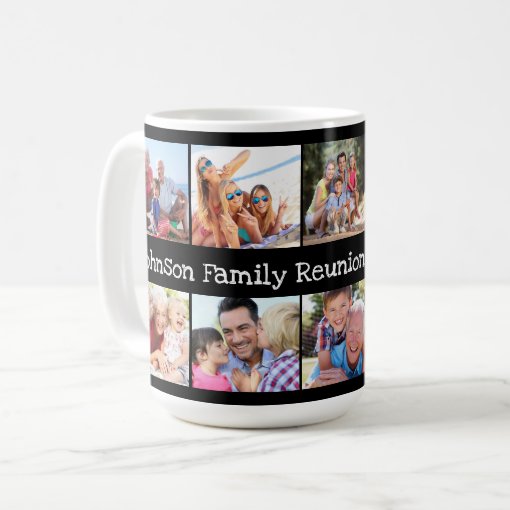 Photo Collage Family Reunion Personalized Black Coffee Mug | Zazzle
