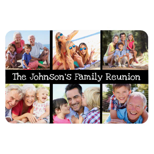 Photo Collage Family Reunion Personalized Black Magnet | Zazzle