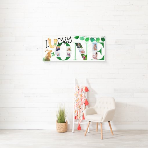 Photo Collage First Birthday Lucky One Party Banner | Zazzle