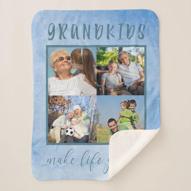 Photo Collage for Grandparents Blue Sherpa Blanket | Zazzle