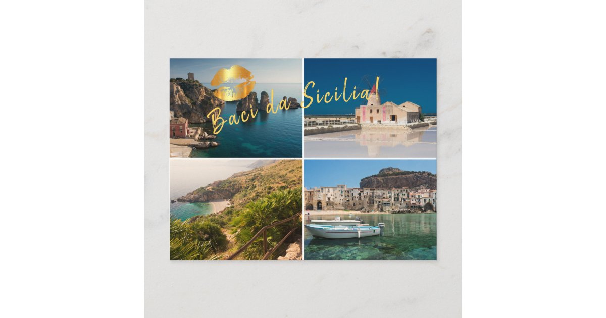 Photo collage from Sicily with kisses Postcard | Zazzle