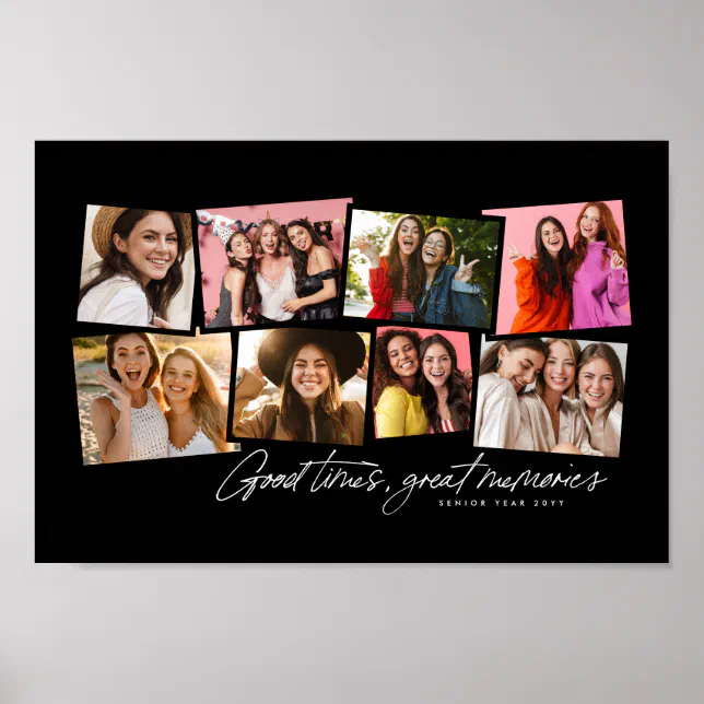 Photo collage fun personalized black white memory poster | Zazzle