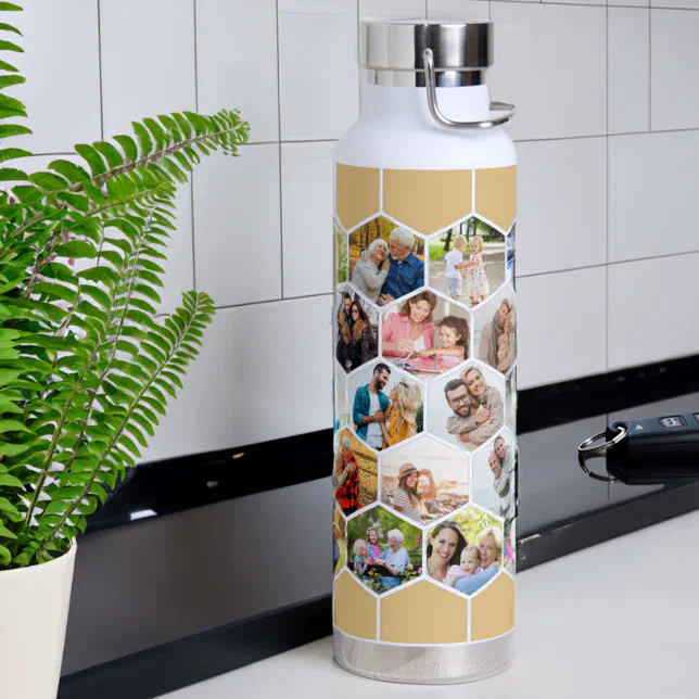 Photo Collage Geometric Hexagon 28 Picture 22oz Water Bottle | Zazzle