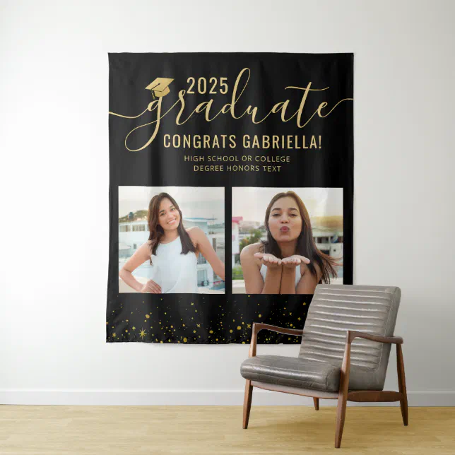 Photo Collage Graduation Black Booth Backdrop | Zazzle