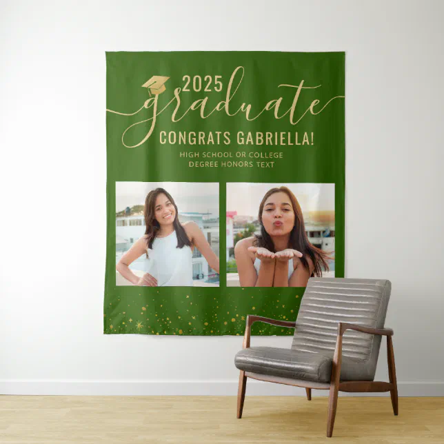 Photo Collage Graduation Booth Green Backdrop | Zazzle