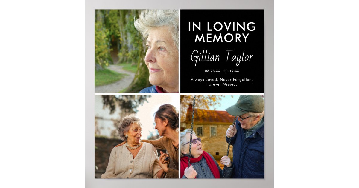 Photo Collage Grid Funeral Memorial Wake Poster | Zazzle