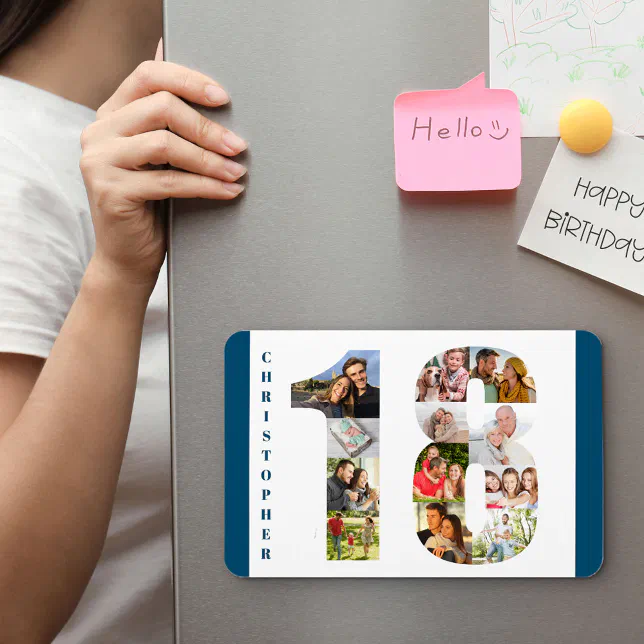 Photo Collage in Number 18 - 18th Birthday Magnet | Zazzle