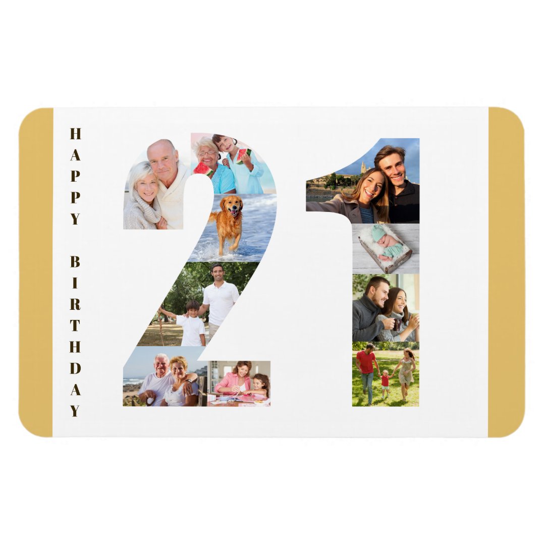 Photo Collage in Number 21 Happy 21st Birthday Magnet | Zazzle