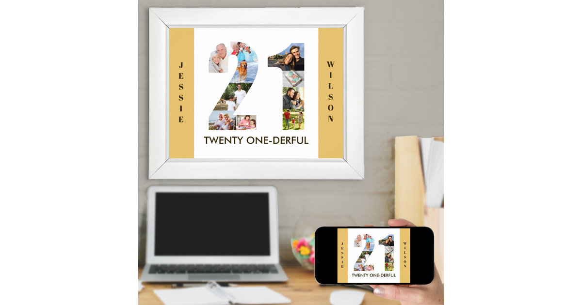 Photo Collage in Number 21 Neutral 21st Birthday Poster | Zazzle