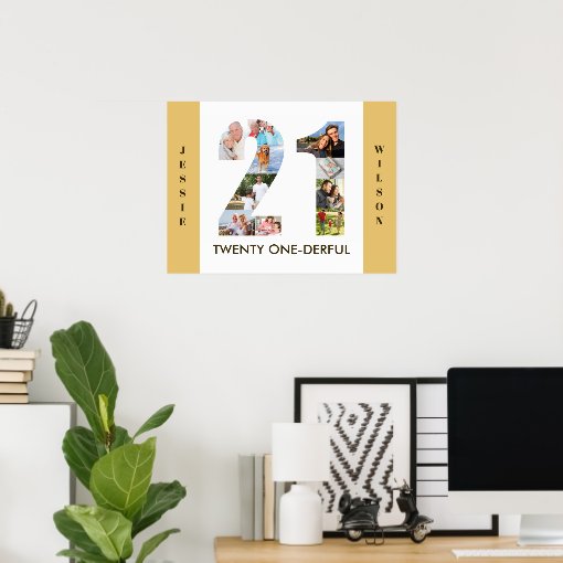 Photo Collage in Number 21 Neutral 21st Birthday Poster | Zazzle