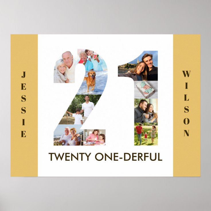 Photo Collage in Number 21 Neutral 21st Birthday Poster | Zazzle