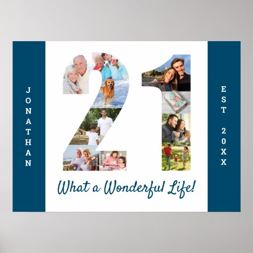 Photo Collage in Number 21 Shape for 21st Birthday Poster | Zazzle