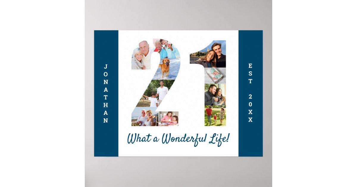 Photo Collage in Number 21 Shape for 21st Birthday Poster | Zazzle.com