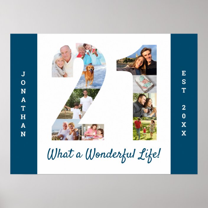 Photo Collage in Number 21 Shape for 21st Birthday Poster | Zazzle.com