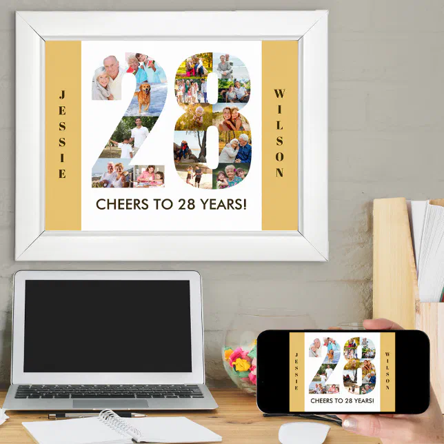 Photo Collage in Number 28 Neutral 28th Birthday Poster | Zazzle