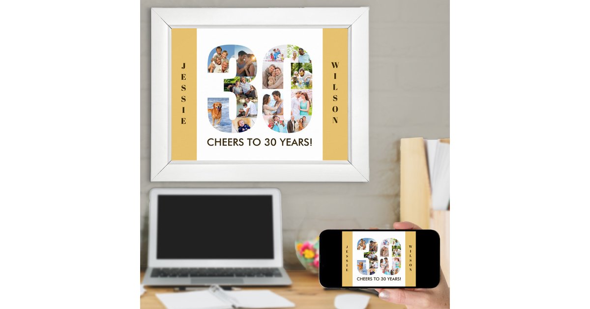 Photo Collage in Number 30 Neutral 30th Birthday Poster | Zazzle