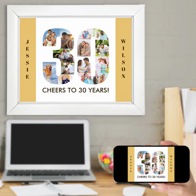 Photo Collage in Number 30 Neutral 30th Birthday Poster | Zazzle