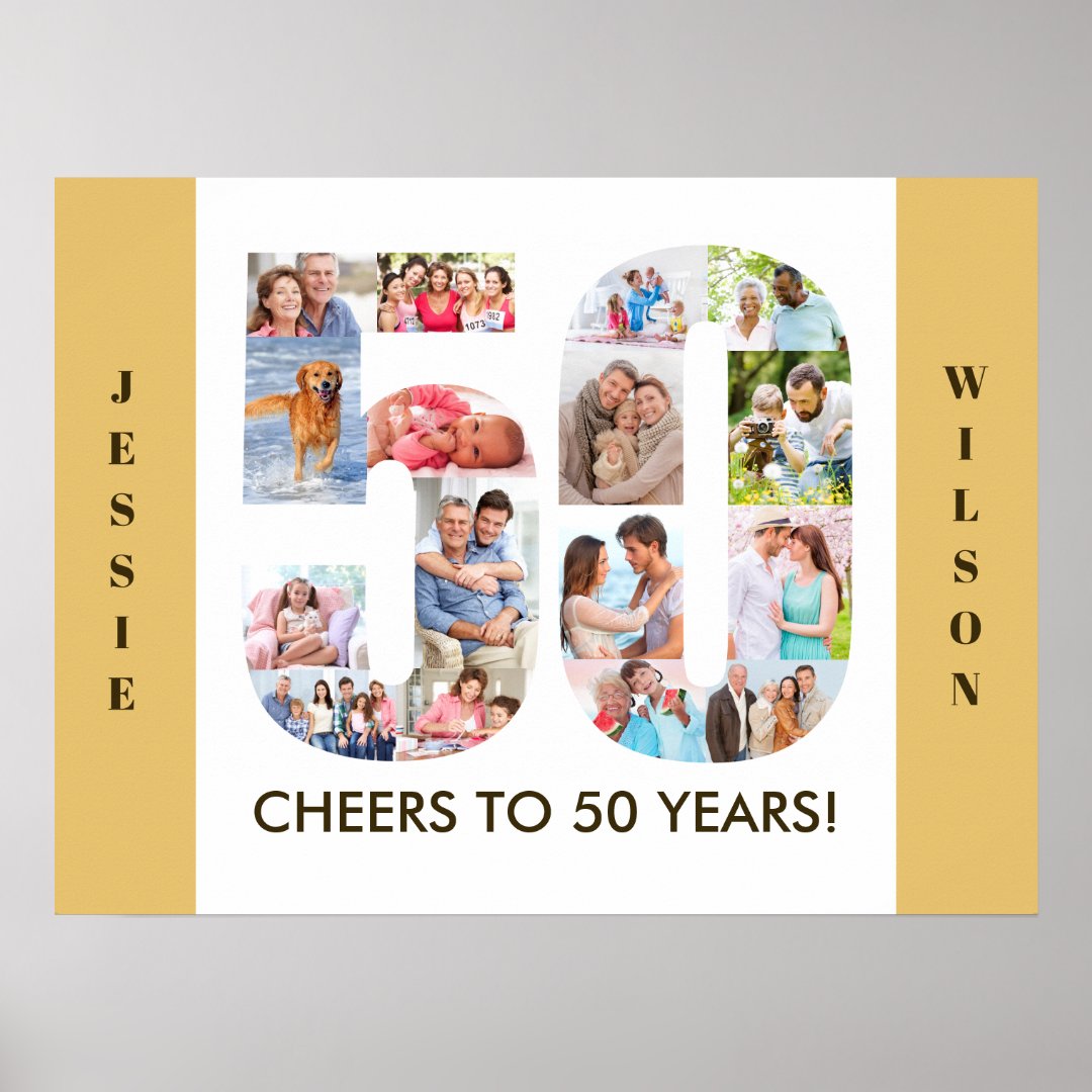 Photo Collage in Number 50 Neutral 50th Birthday Poster | Zazzle