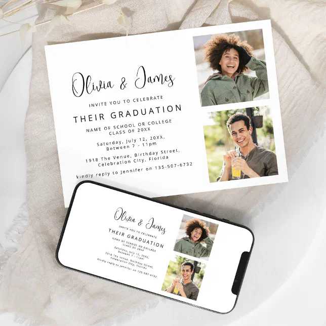 Photo Collage Joint Graduation Party Invitation | Zazzle