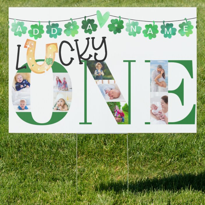 Photo Collage Lucky One 1st Birthday Party Yard Sign | Zazzle.com