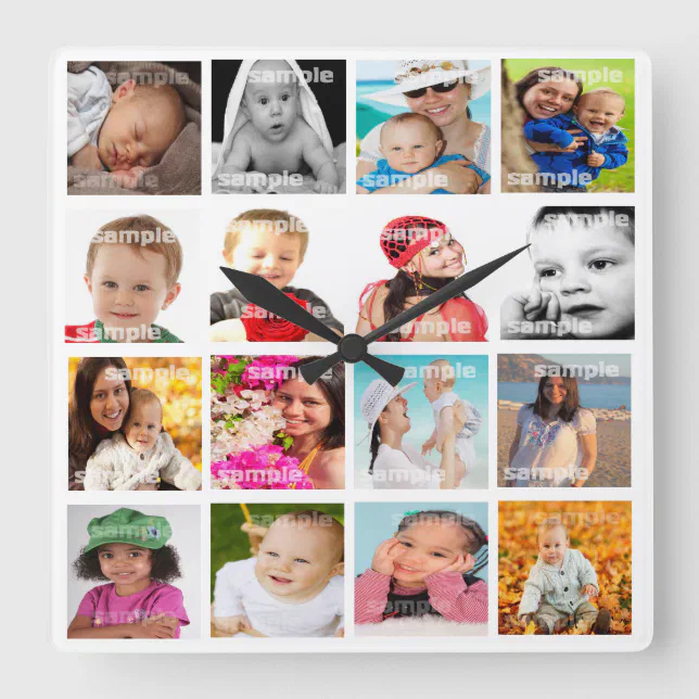 Photo Collage Make Your Own DIY Square Wall Clock | Zazzle