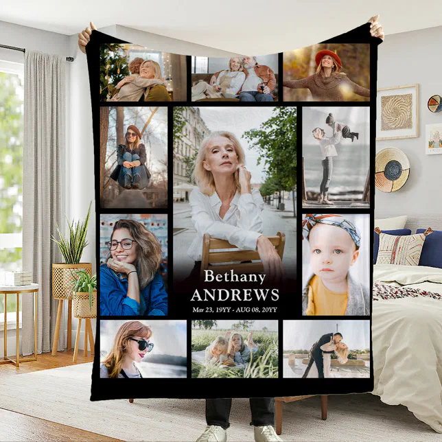 Photo Collage Memorial Funeral Create Your Own Fleece Blanket | Zazzle