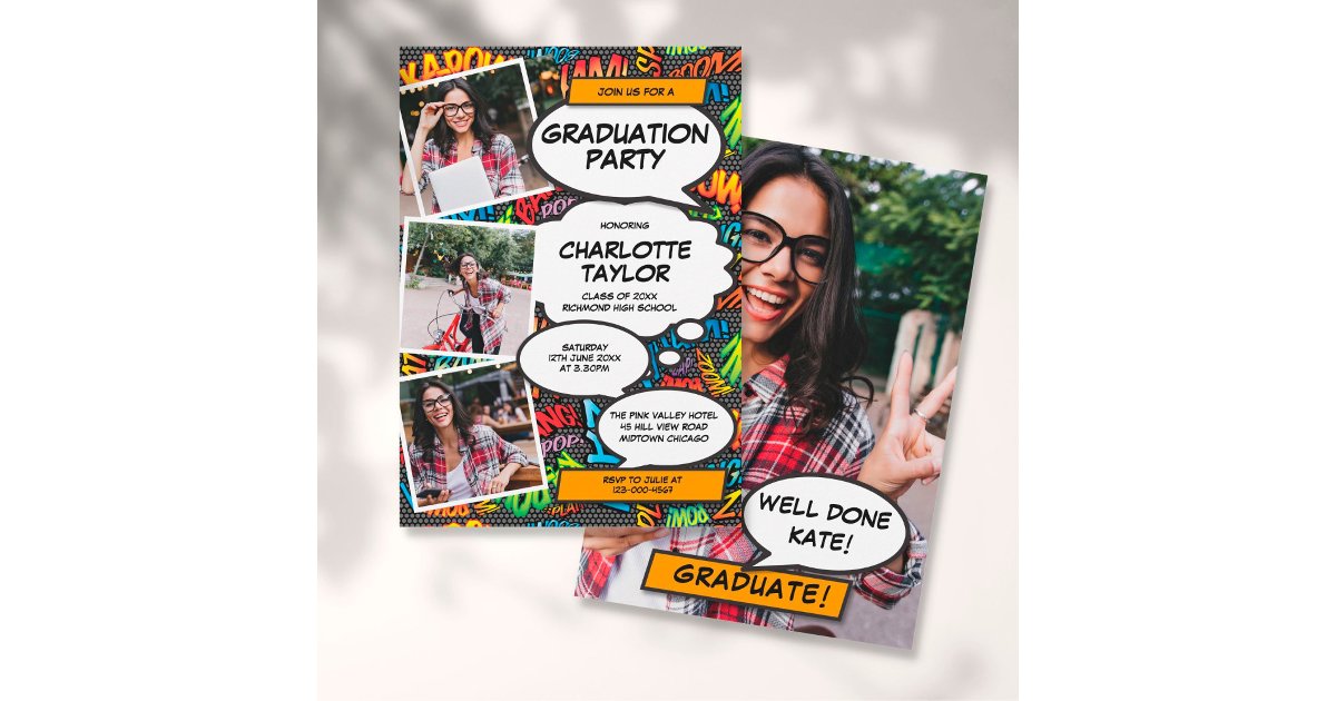 Photo Collage Modern Fun Graduation Party Invitation | Zazzle
