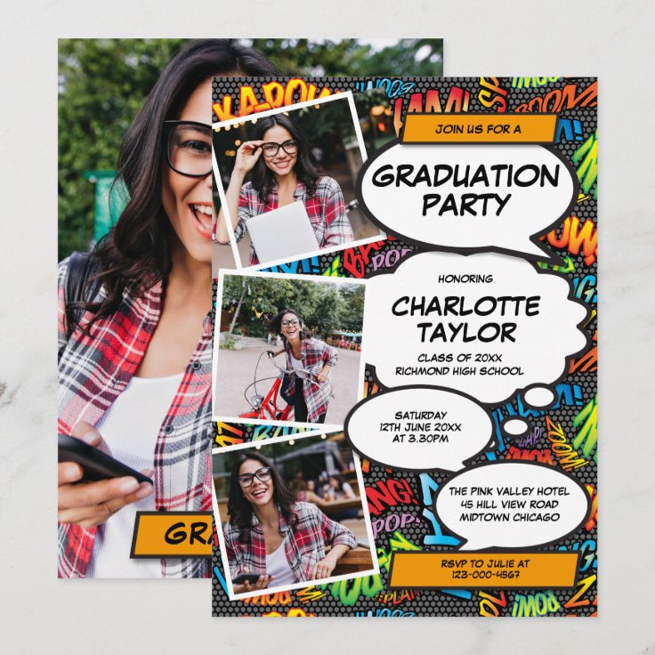 Photo Collage Modern Fun Graduation Party Invitation | Zazzle