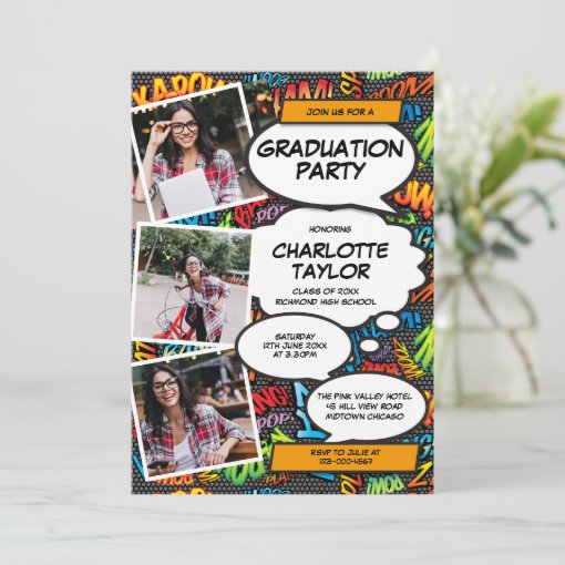 Photo Collage Modern Fun Graduation Party Invitation | Zazzle