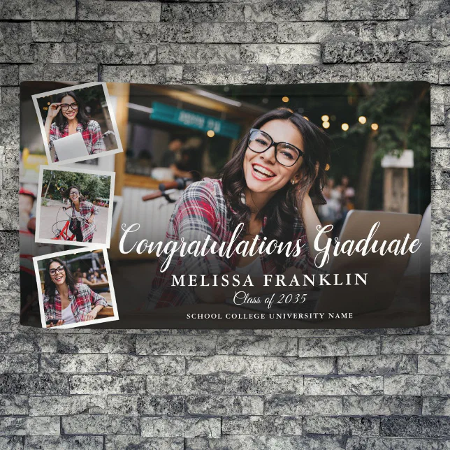 Photo Collage Modern Graduation Party Banner | Zazzle